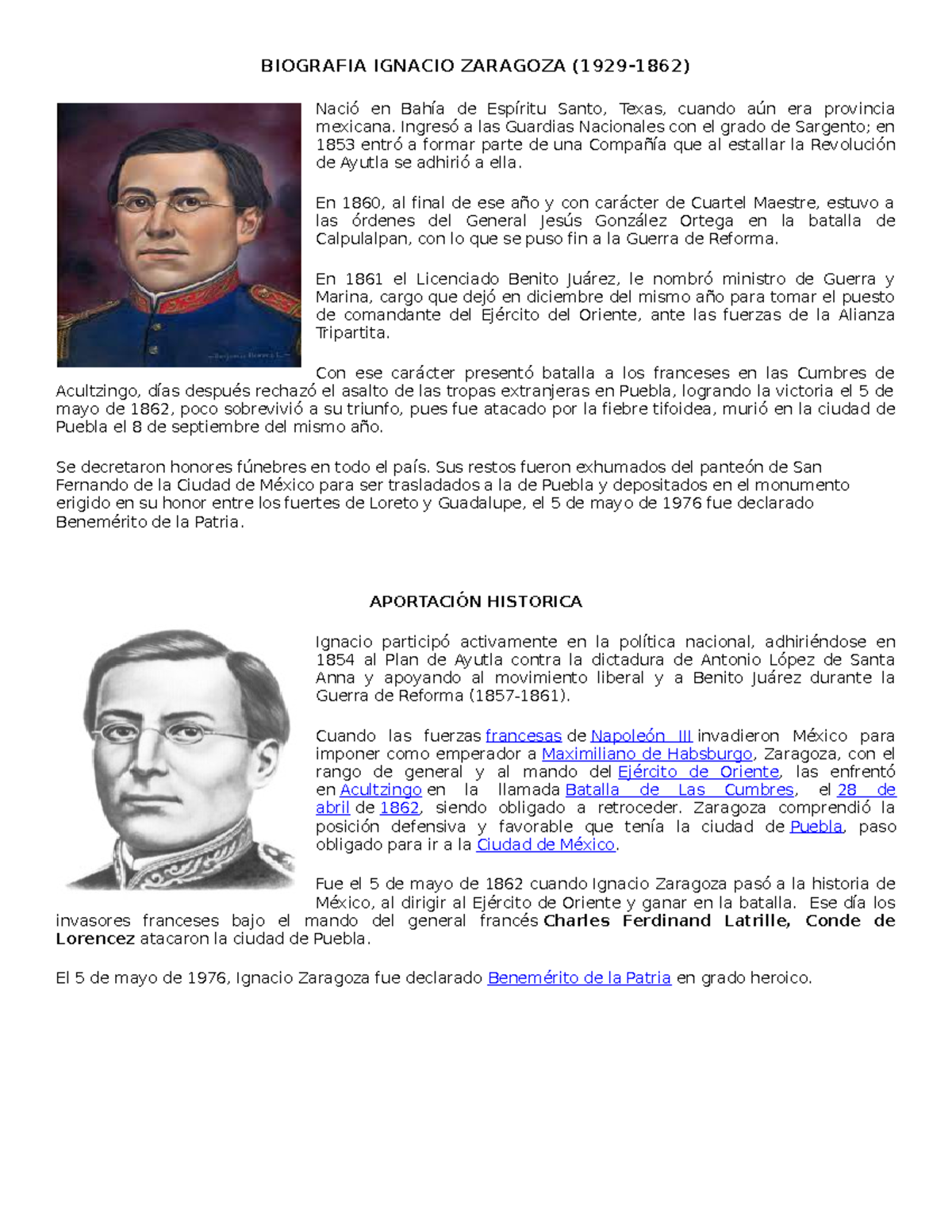 Biografía de Ignacio Zaragoza y su Influencia Educativa - Studocu