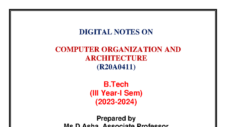 DIGITAL REVISION NOTES ON COMPUTER ARCHITECTURE (R20A0411) - Studocu