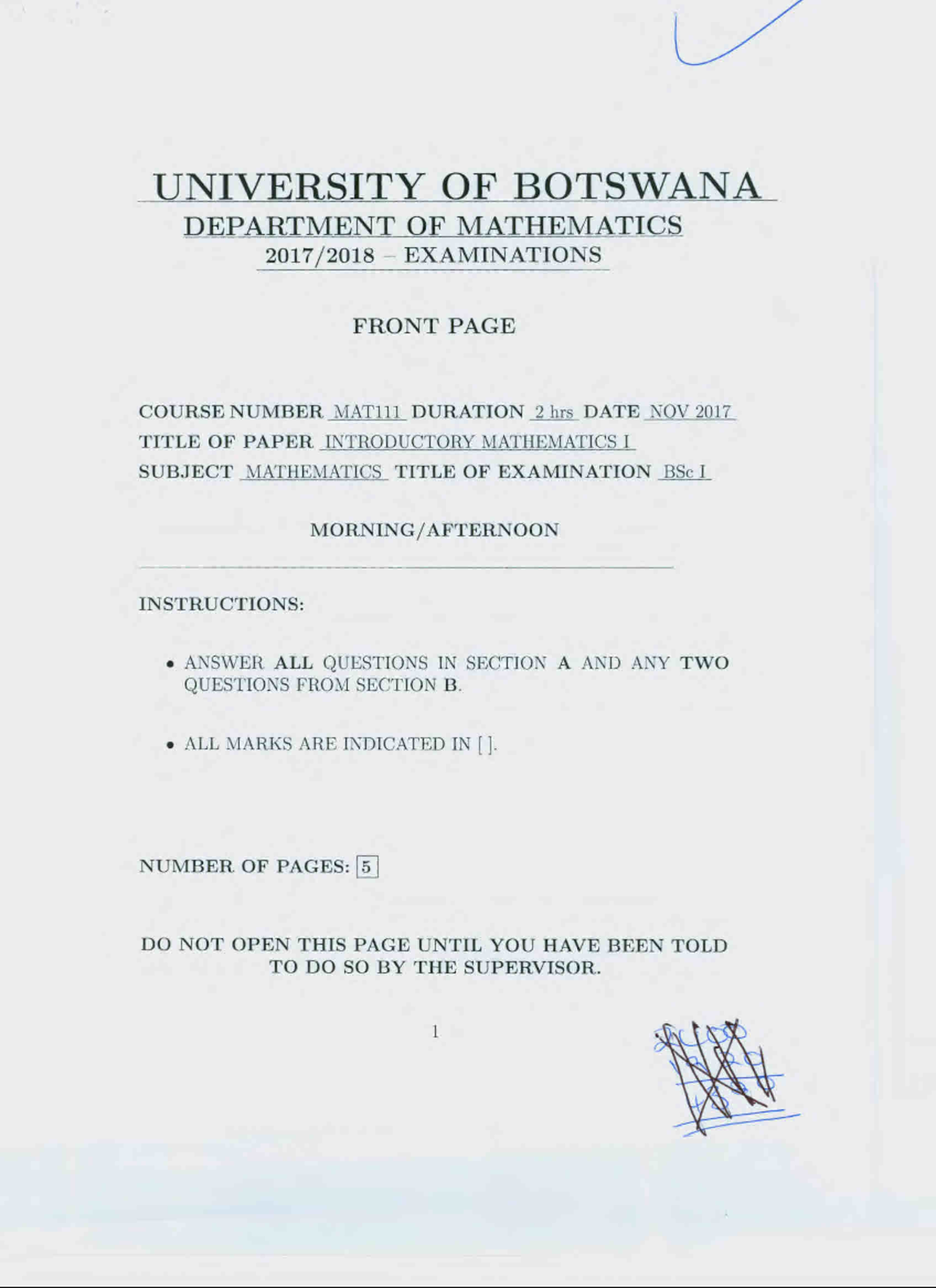 2017 MAT 111 - Semester 1 Final Exam Question Paper - Studocu