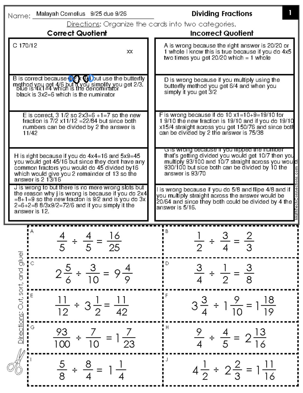 6th Grade Math Centers Review Dividing Fractions Interactive Math Sorts ...