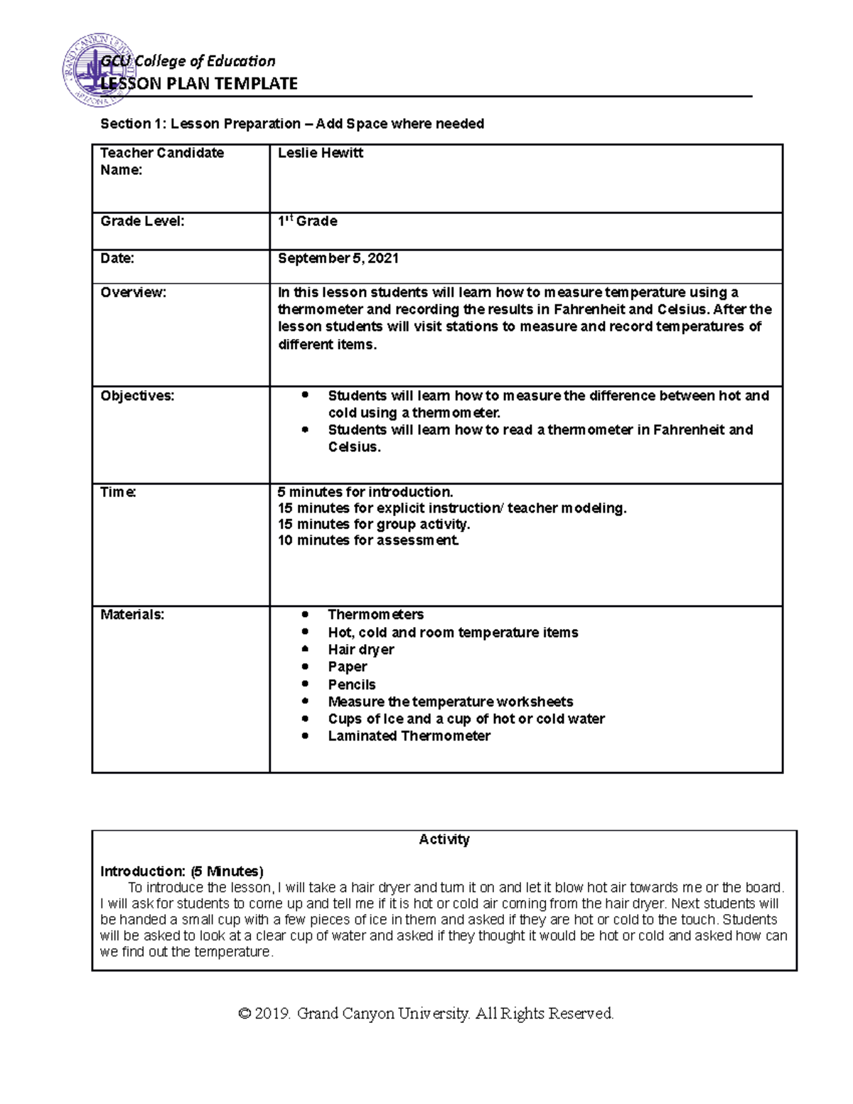 Lesson Plan 2 MAT 151 - GCU College of Education LESSON PLAN TEMPLATE ...