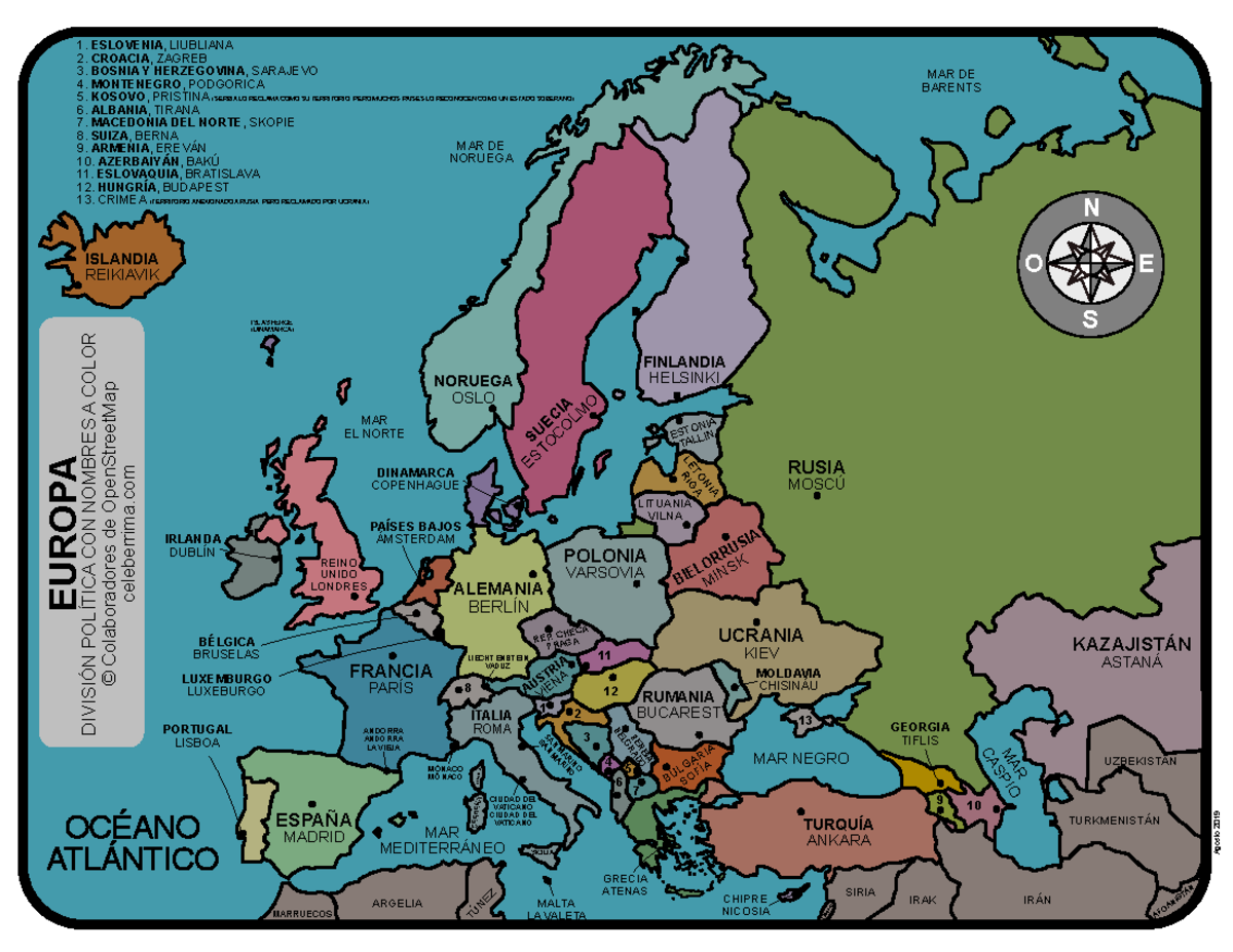 Mapa De Europa Con Nombres De Países Y Capitales