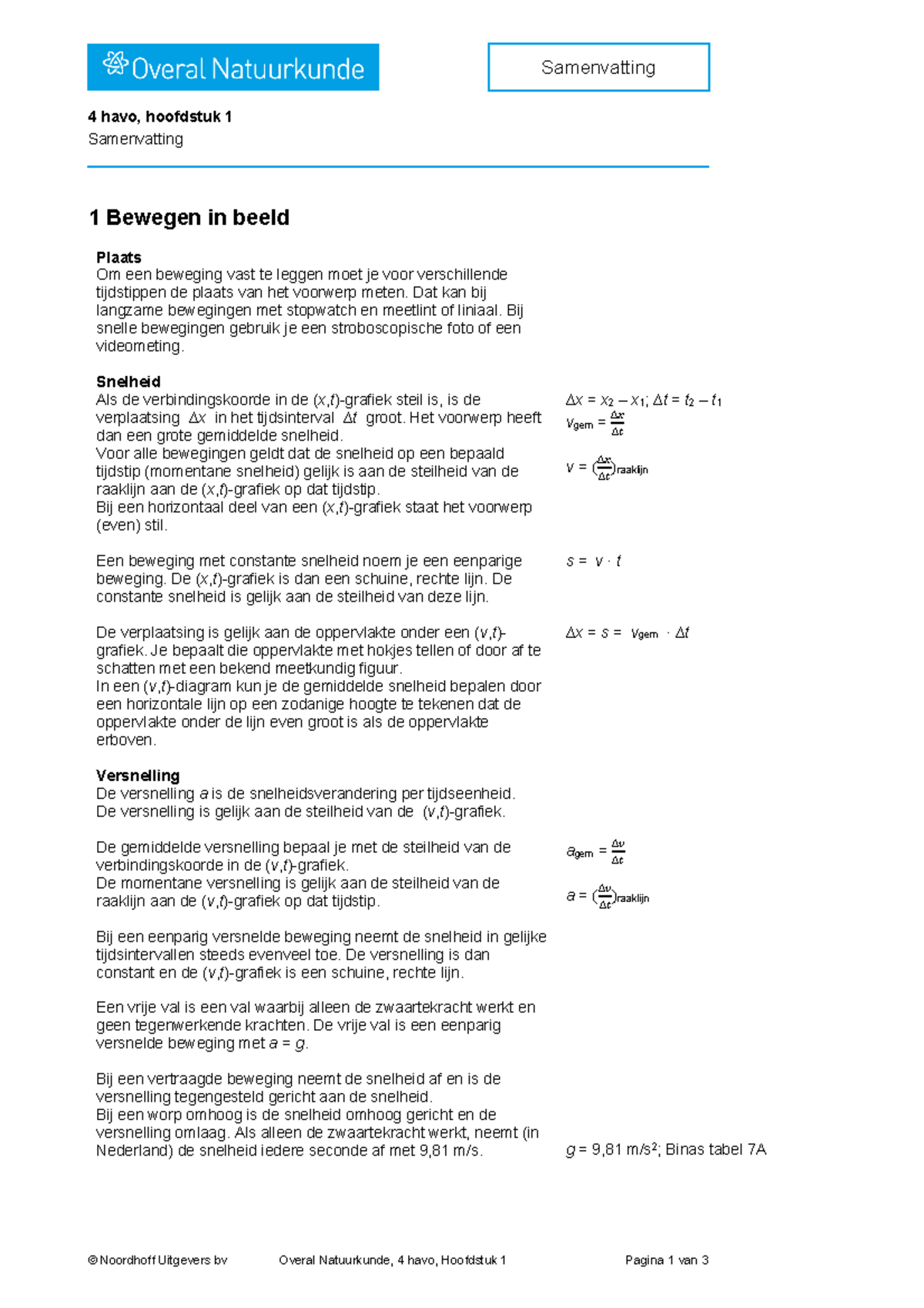 Overal Natuurkunde 4 havo Hoofdstuk 01 Samenvatting en Uitleg - Studeersnel