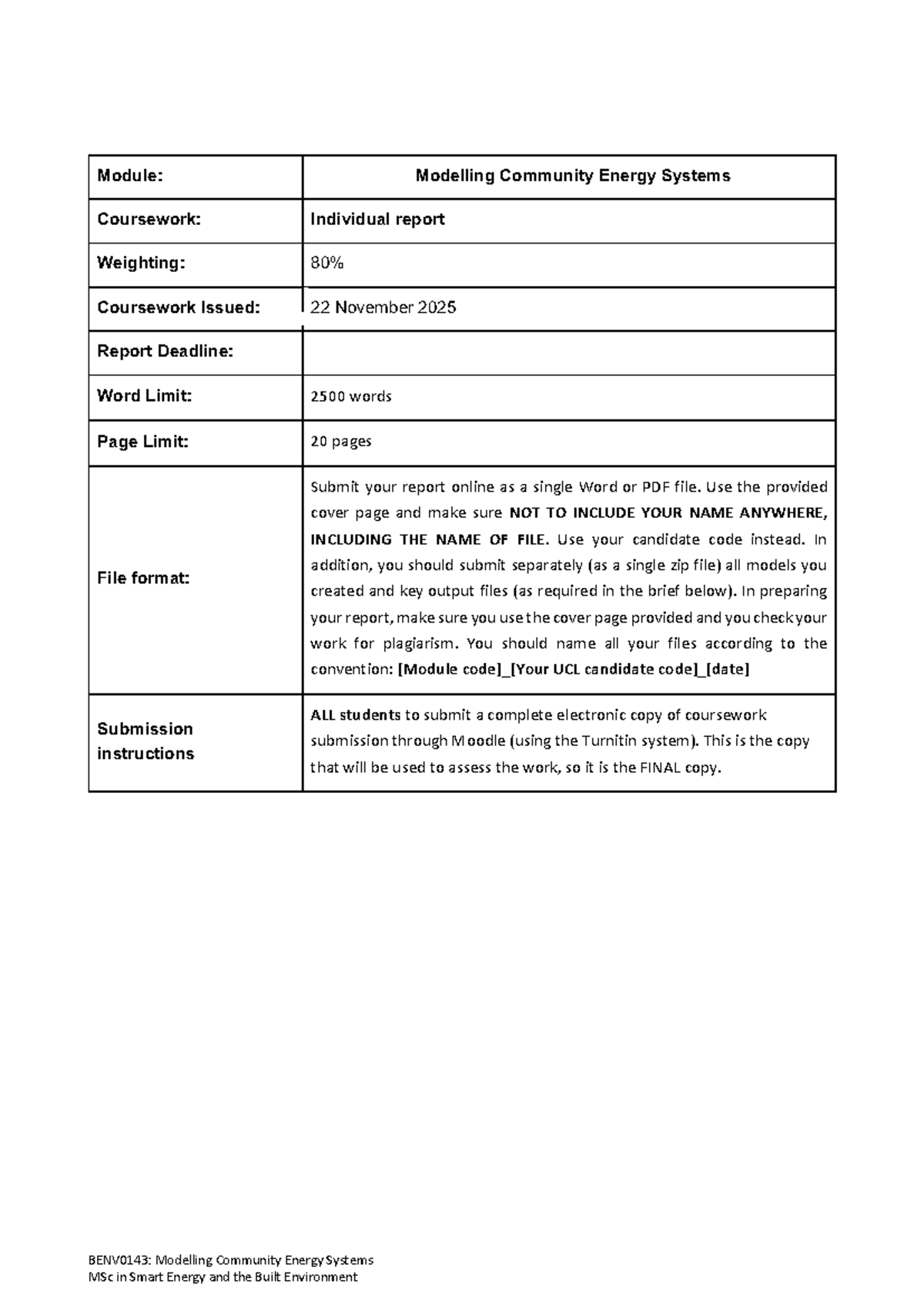 BENV0143: Individual Report on Modelling Community Energy Systems - Studocu