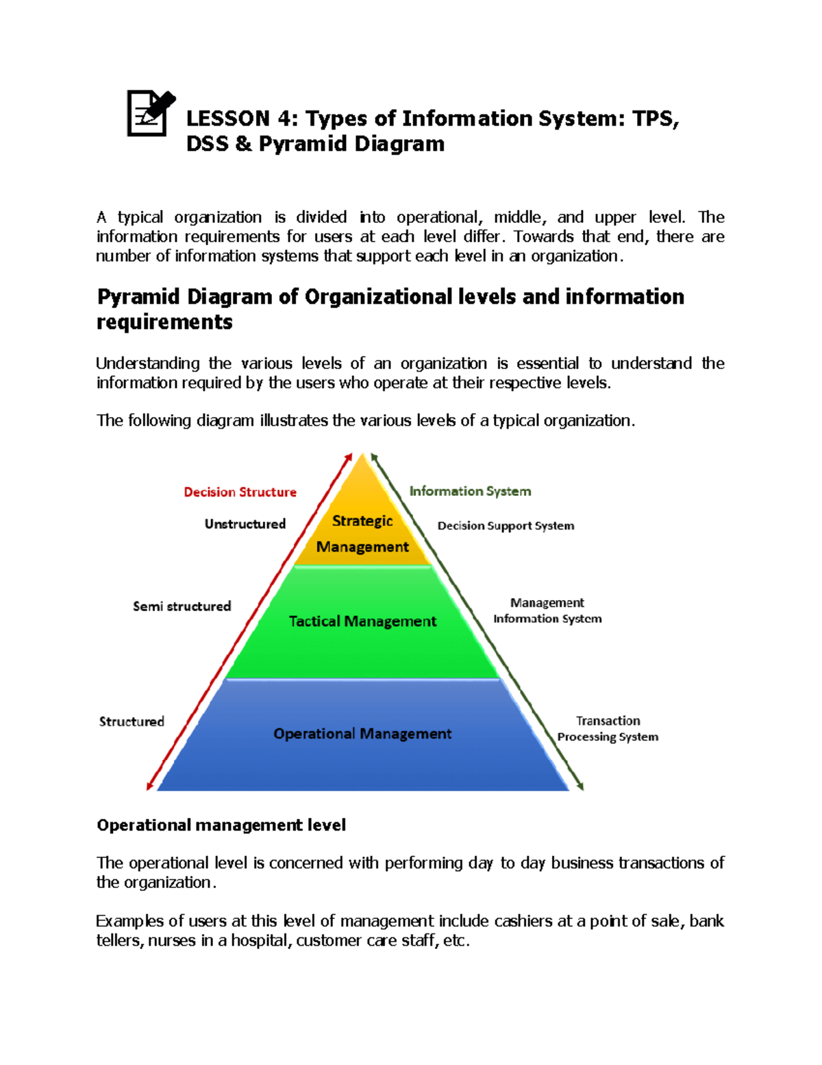 Module 1 - Lesson 4: Types of Information Systems Explained - Studocu