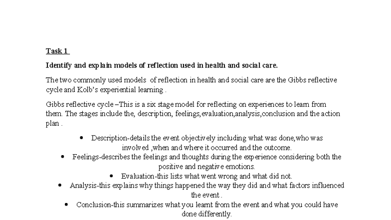 Task 1 & 2: Reflection Models and Personal Development Plans in Health ...