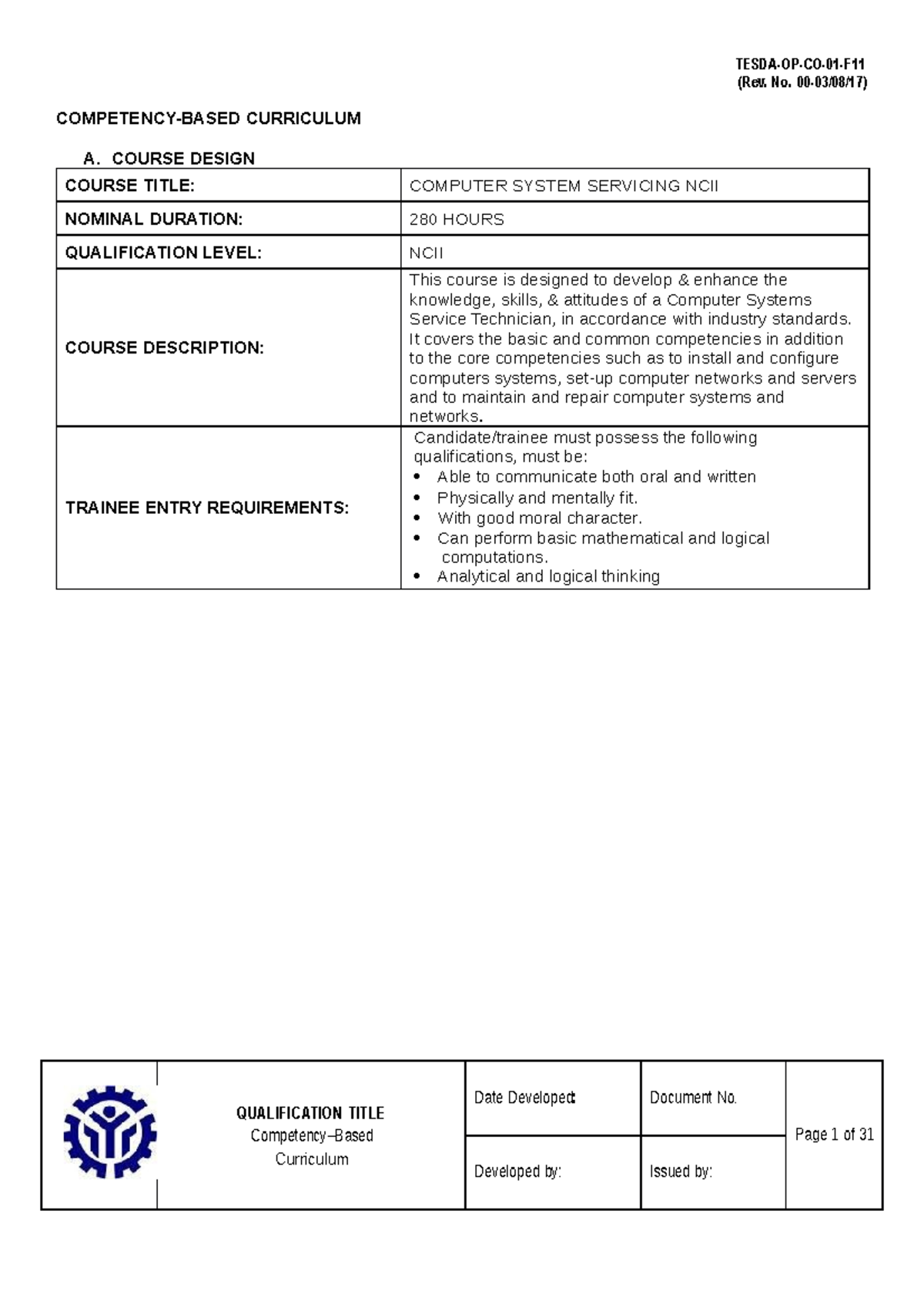 Computer System Servicing NC II Competency-Based Curriculum Guide - Studocu