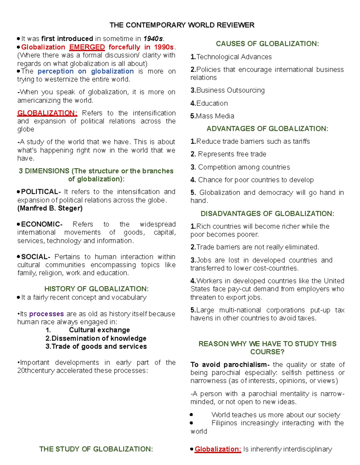 Contemporary World Review: Key Factors & Dimensions of Globalization ...