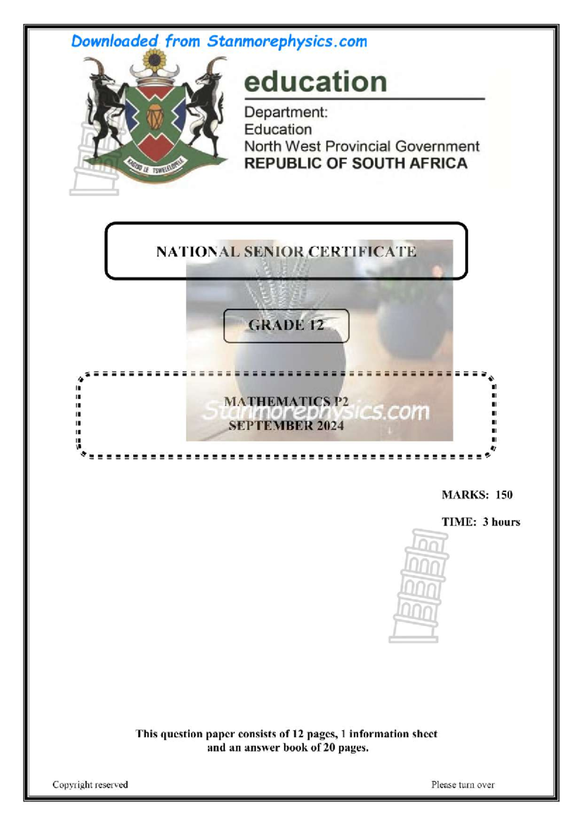 Grade 12 Maths September 2024 P2 Exam Paper & Memo - Studocu
