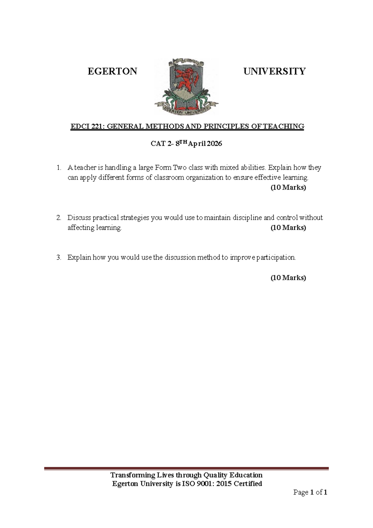 Principles of Teaching - Transforming Lives through Quality Education ...