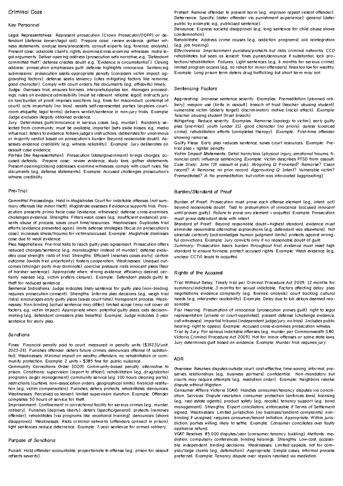 Criminal Law Cheat Sheet: Key Personnel & Case Procedures (LAW101 ...