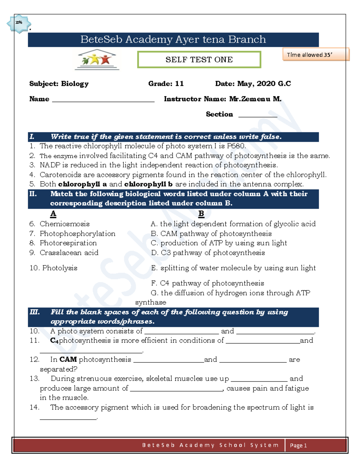 energy synthesis - . B e t e S e b A c a d e m y S c h o o l S y s t e ...