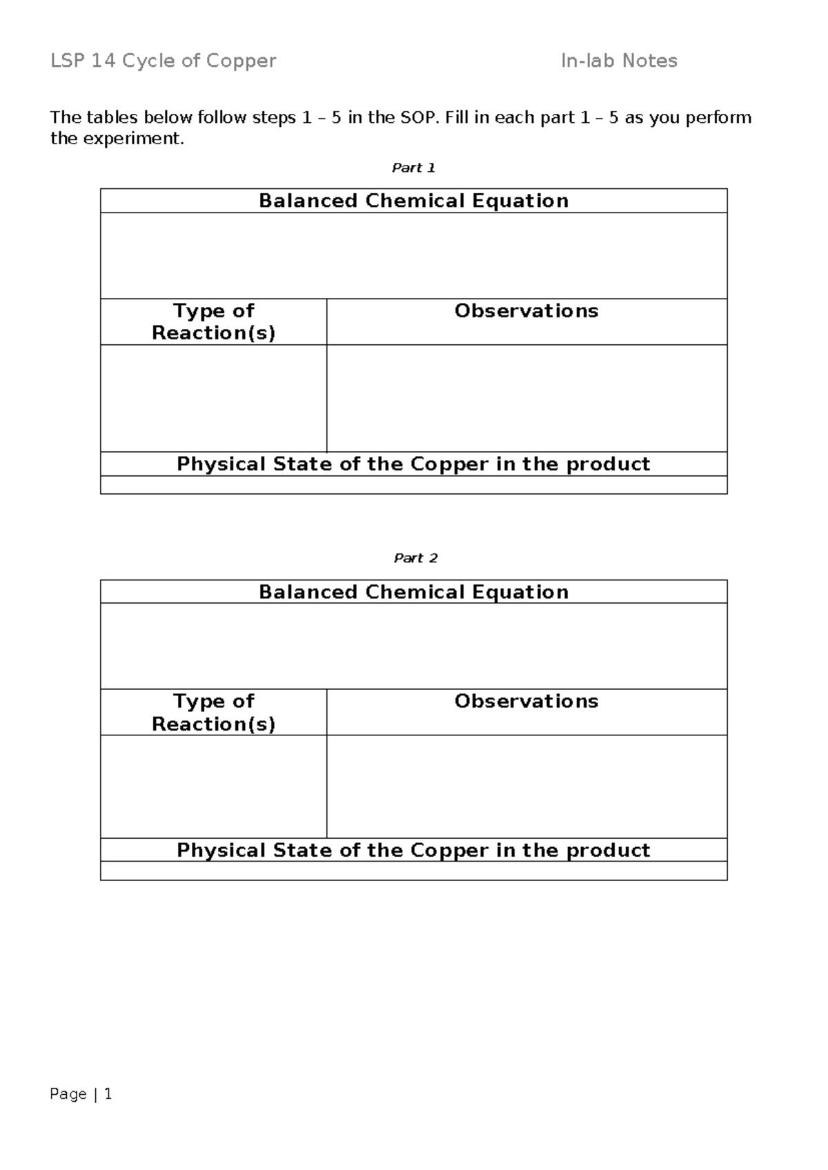 LSP 14 Copper Cycle Lab Notes and Observations - Studocu