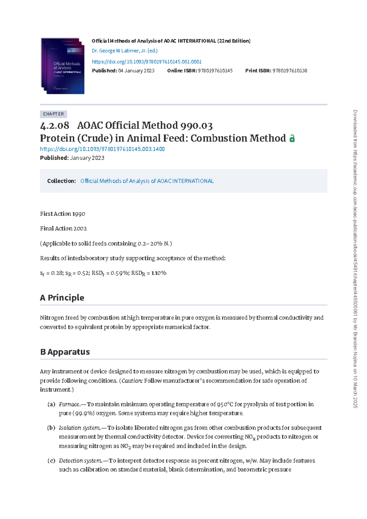 4.2.08 AOAC 990.03 Crude Protein in Animal Feed: Combustion Method ...