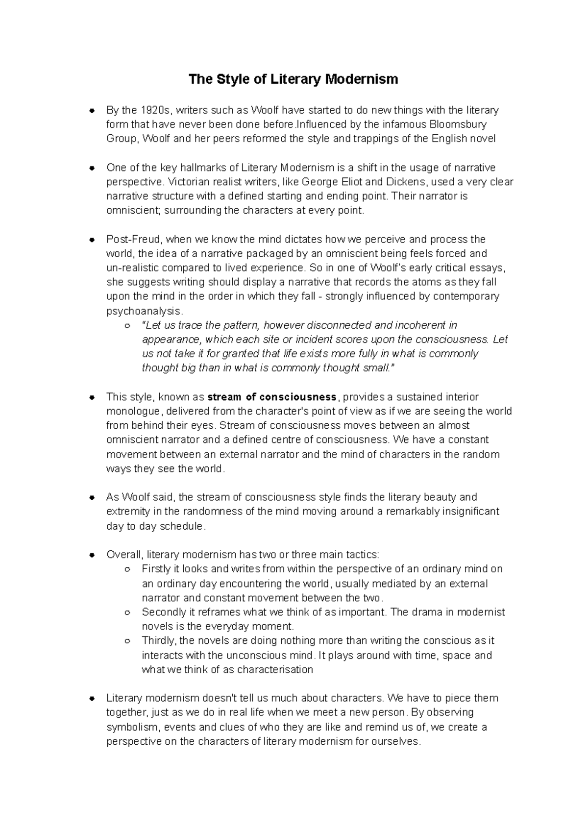 Literary Modernism Notes: Exploring Narrative Techniques and ...