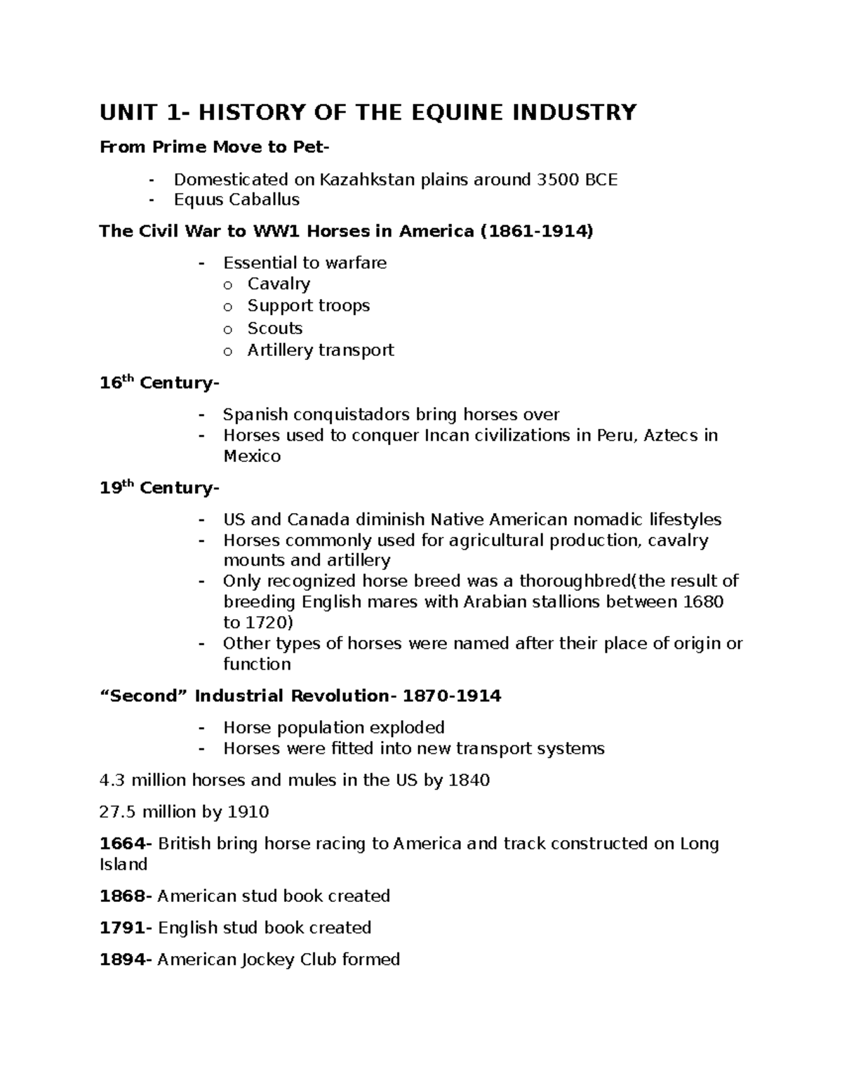 UNIT 1- history of the equine industry - UNIT 1- HISTORY OF THE EQUINE ...