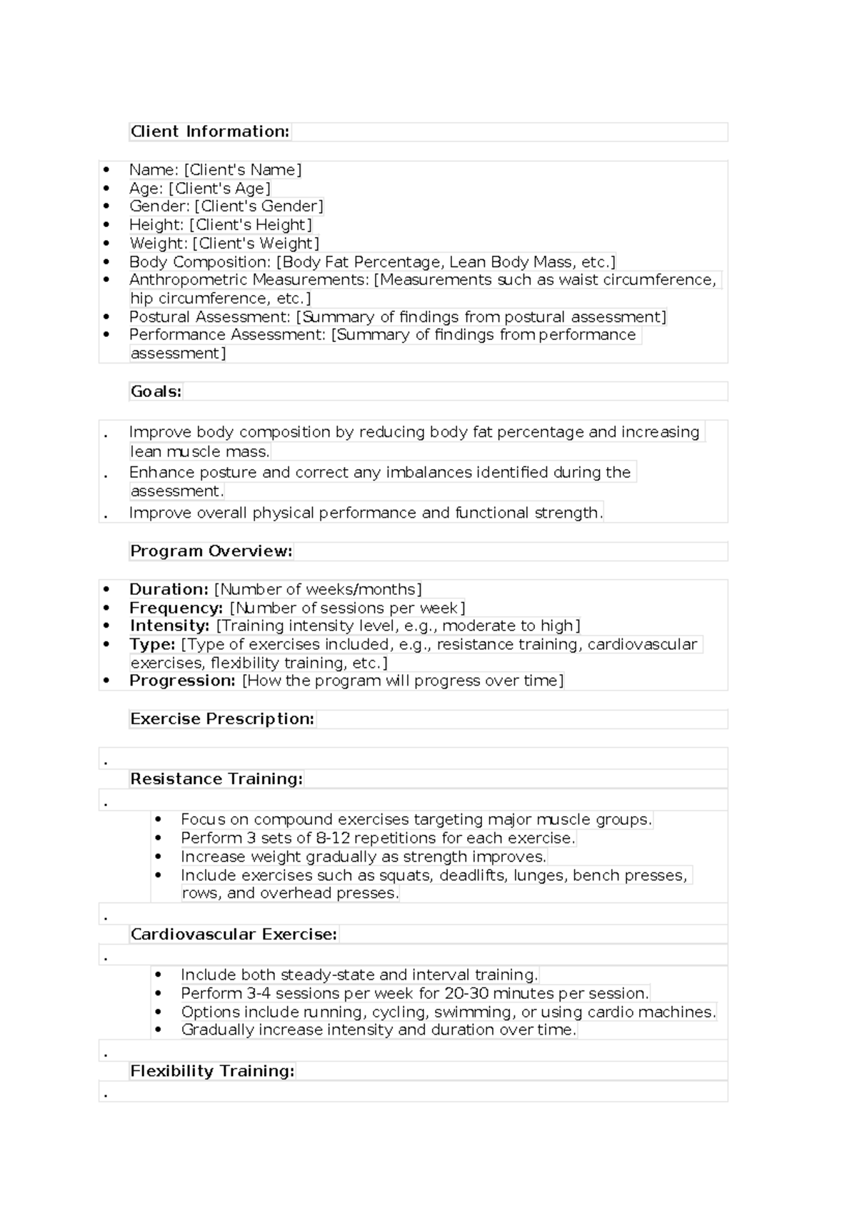 Module 4 - notes - Client Information: Name: [Client's Name] Age ...
