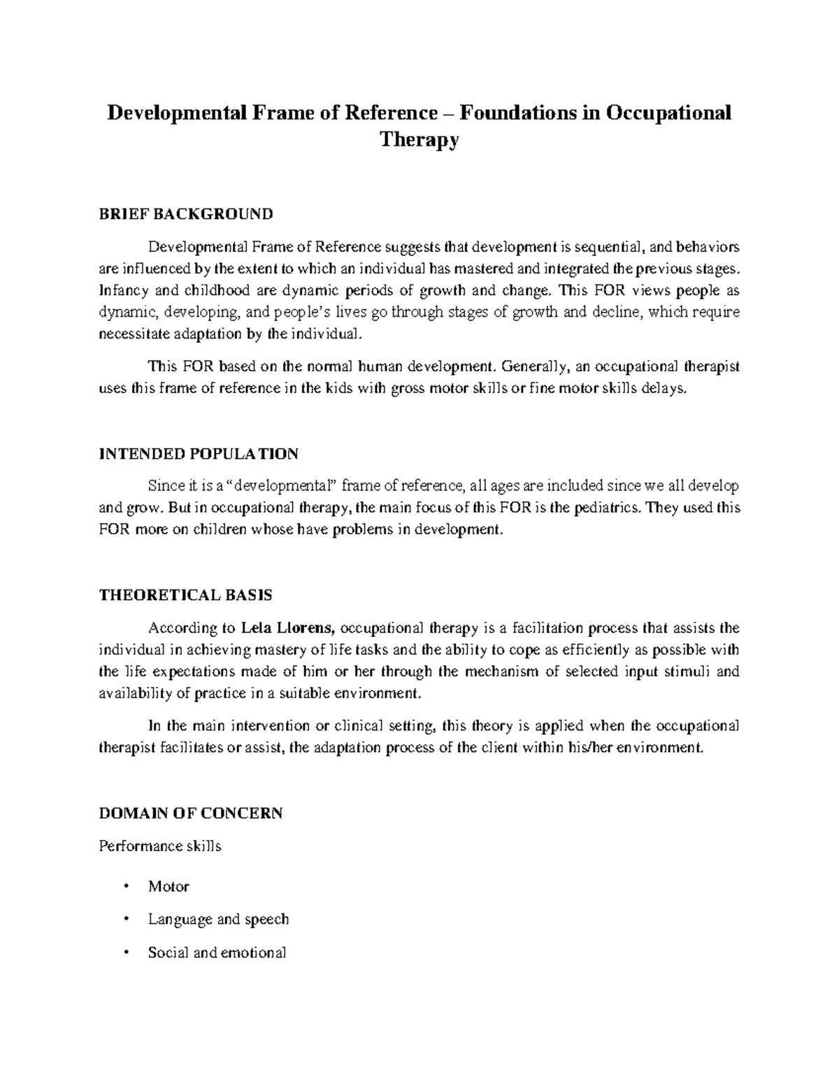 Developmental Frame of Reference – Foundations in Occupational Therapy ...