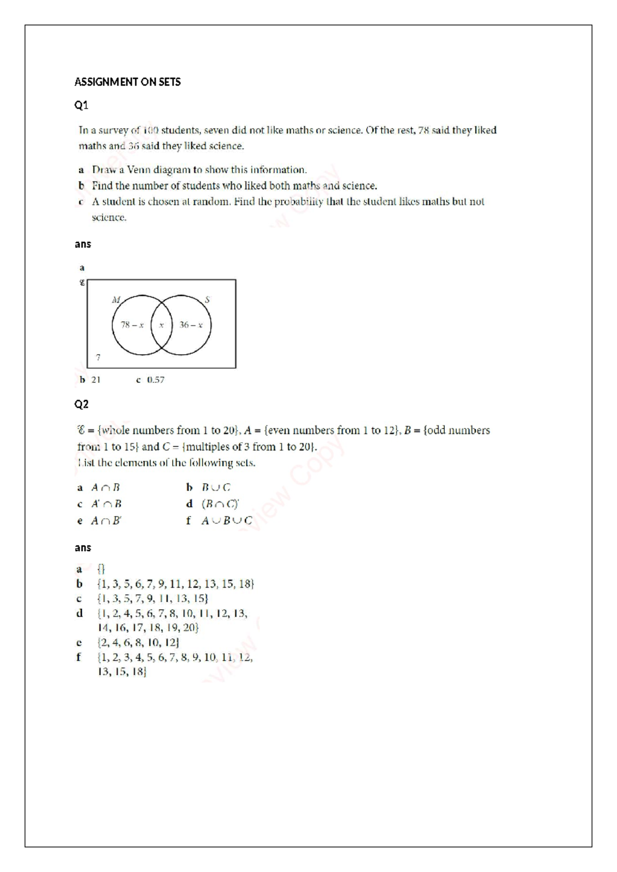 Assignment ON SETS,VENN Diagram AND Probability - Mathematics ...