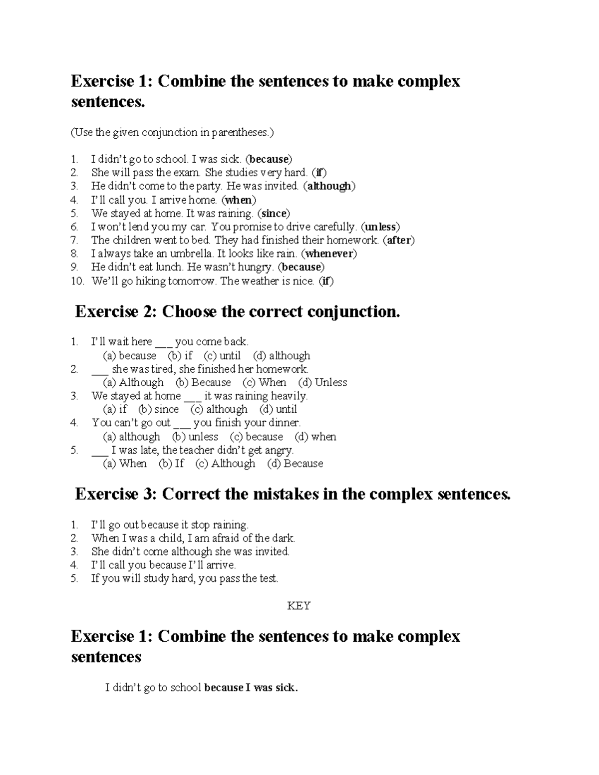 Exercise 1 & 2: Complex Sentences Practice (ENG101) - Studocu