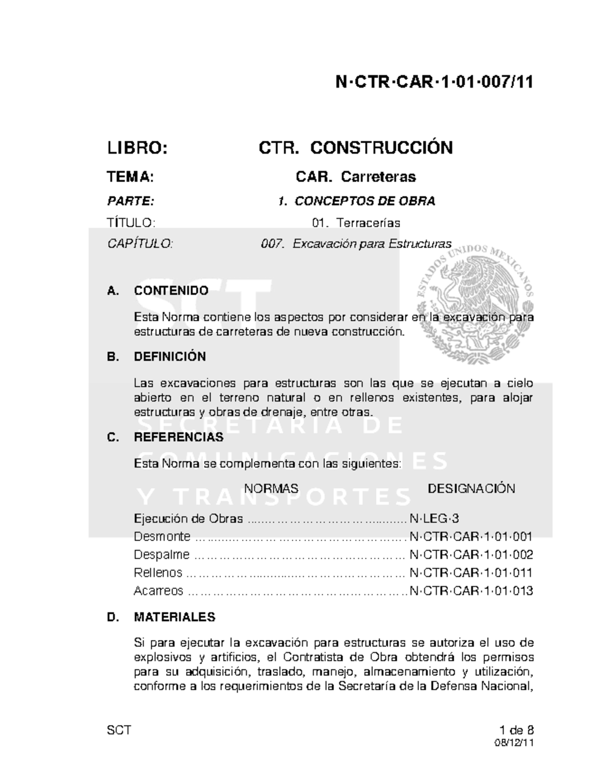 N·CTR·CAR·1·01·007 - Excavación para Estructuras de Carreteras - Studocu