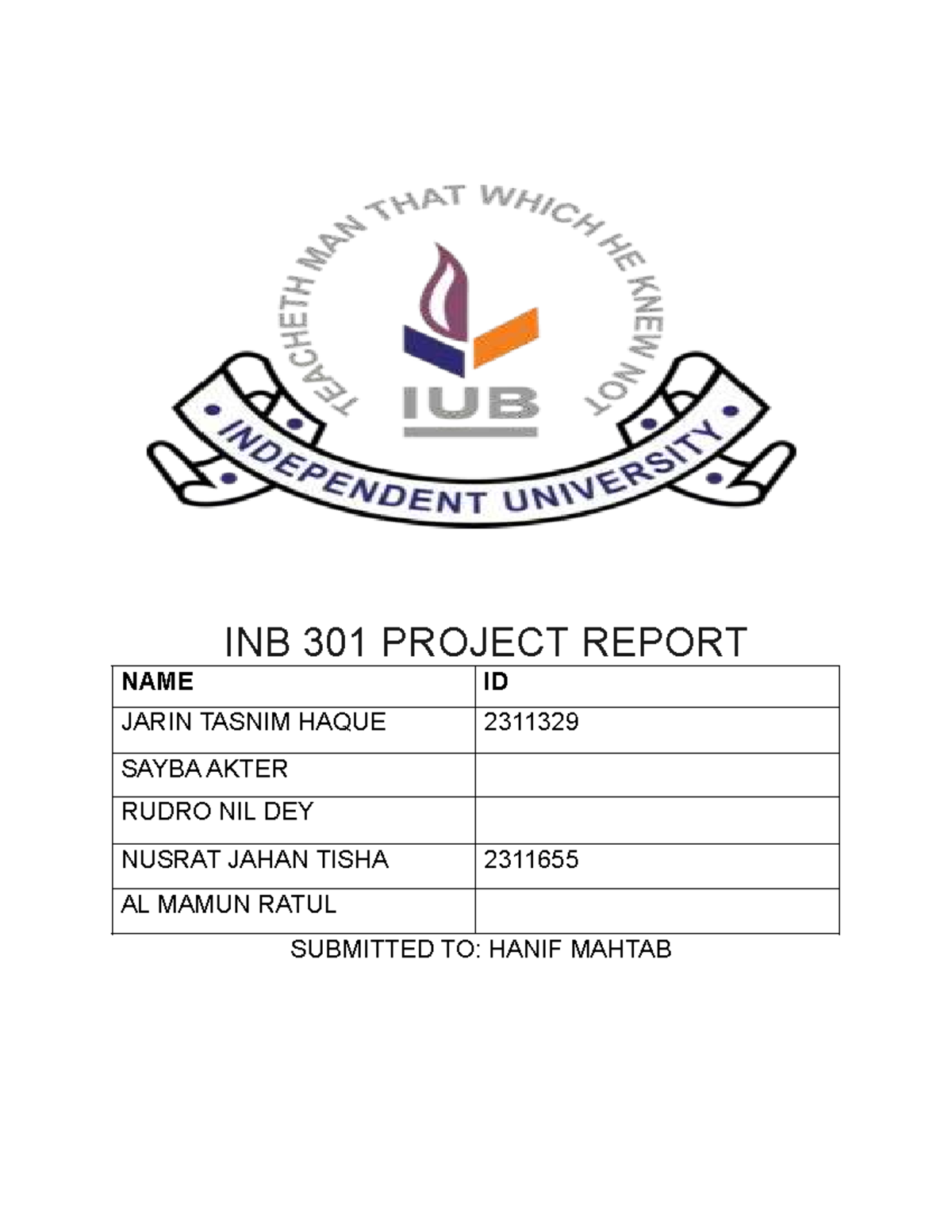 INB 301 Project Report: Internationalizing Bangladeshi Artisan Home ...