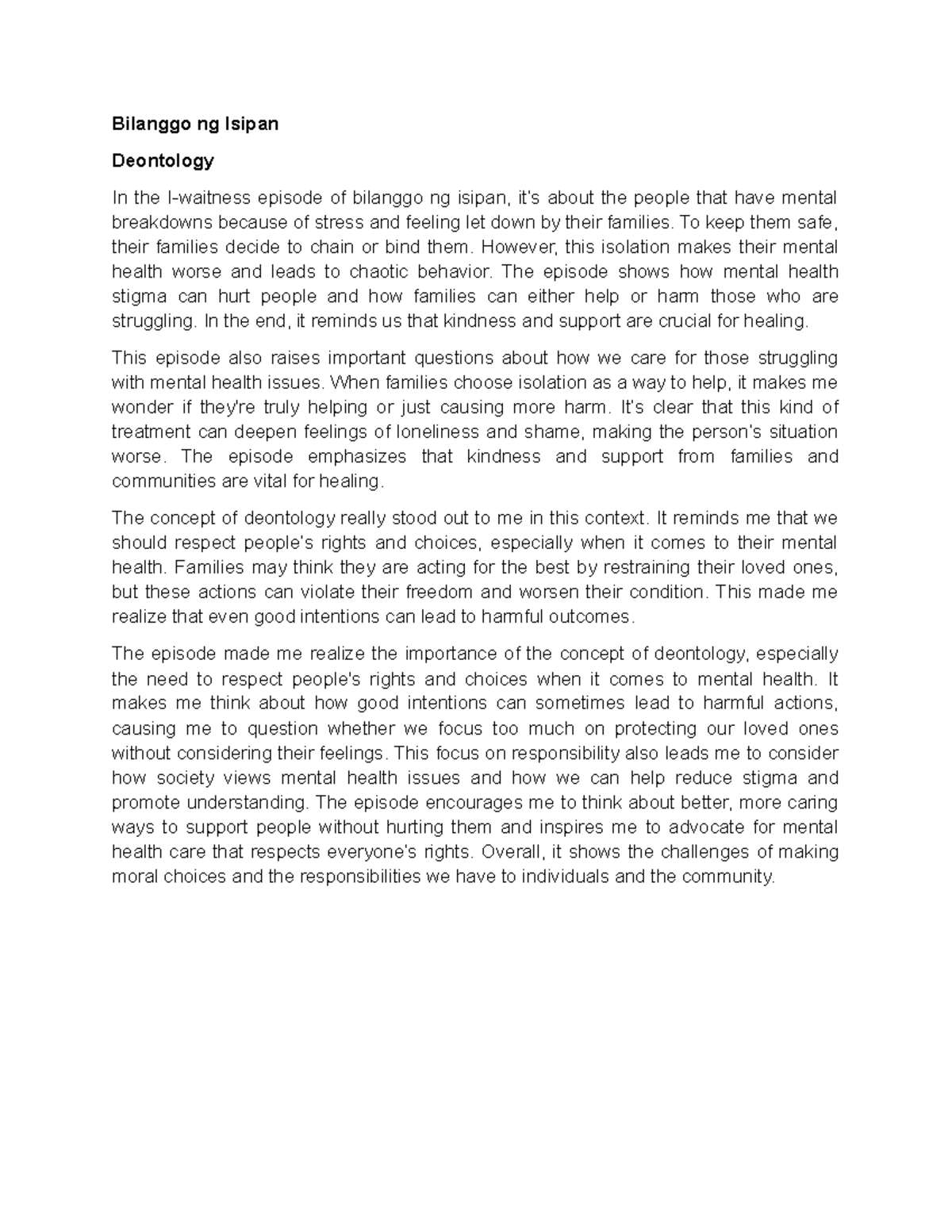 Bilanggo ng Isipan - Reflection on the i-witness episode - Bilanggo ng ...