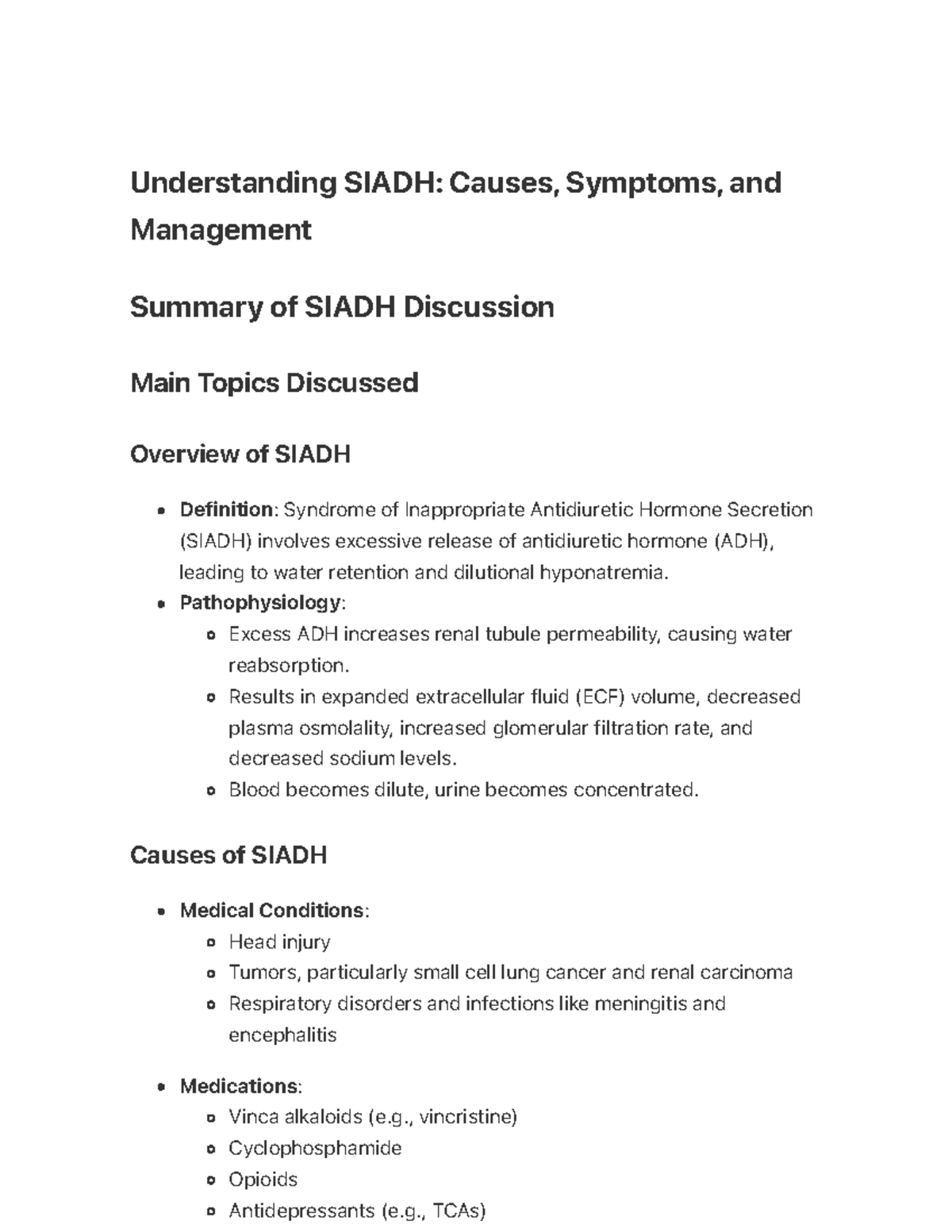 Cardiac summary - Understanding SIADH: Causes, Symptoms, and Management ...