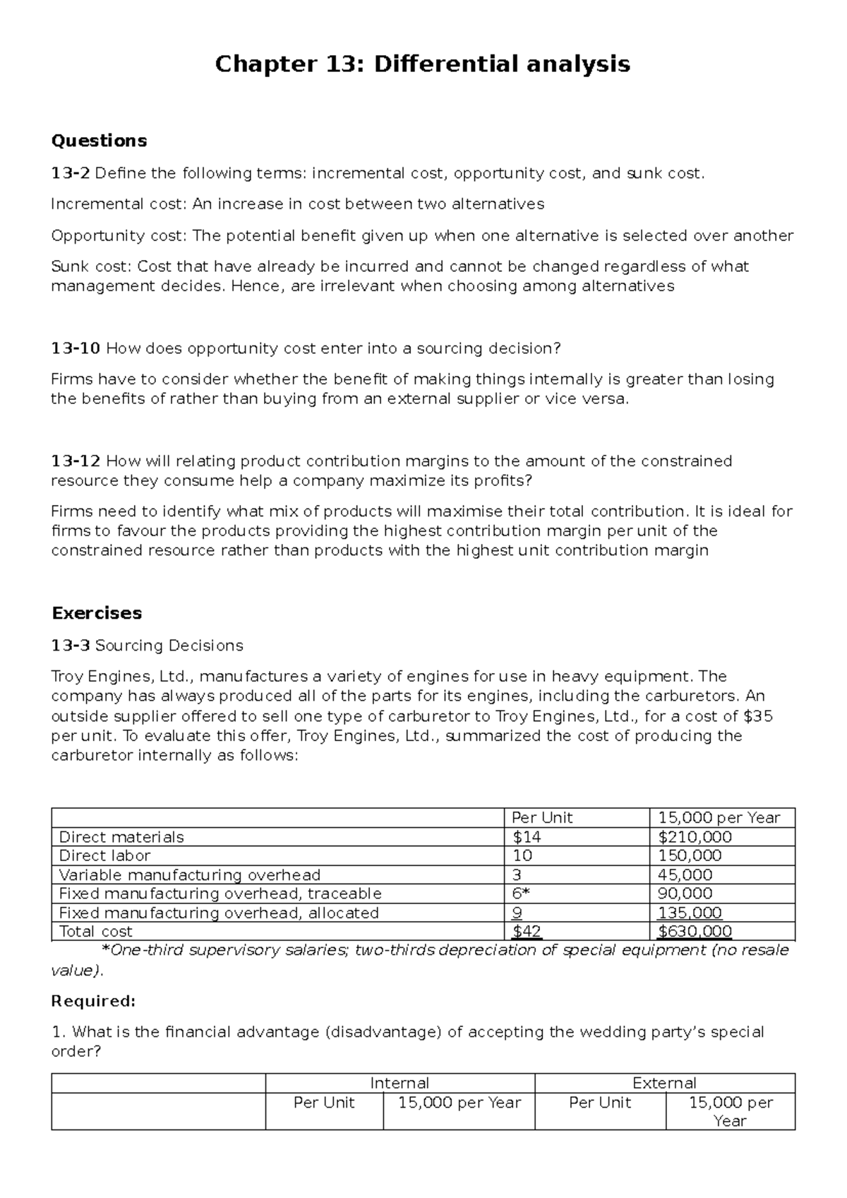 Chapter 13: Differential Analysis & Sourcing Decisions (Portfolio 10) - Studocu