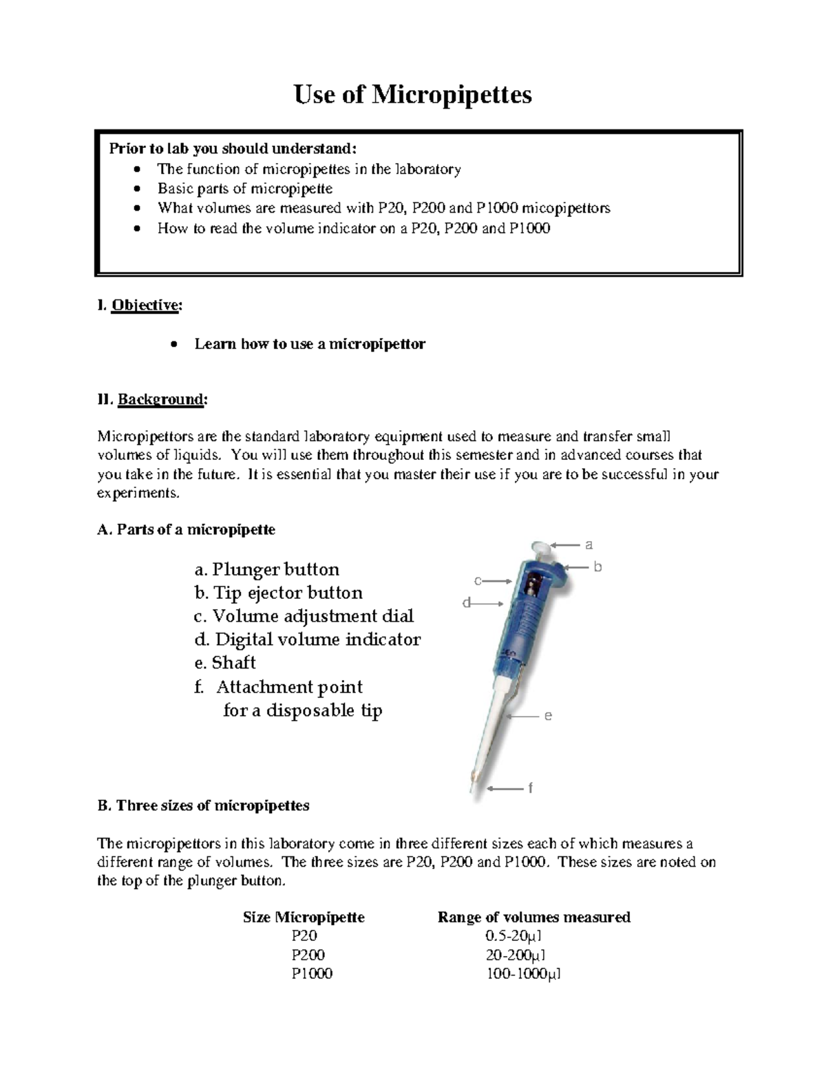Micropipetting Lab Instructions for P20, P200, P1000 Use - Studocu