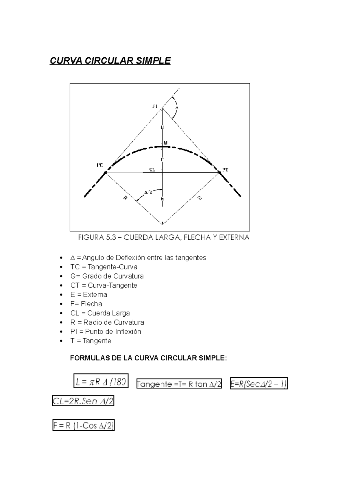 Curva Circular Simple - Análisis y Fórmulas Esenciales - Studocu