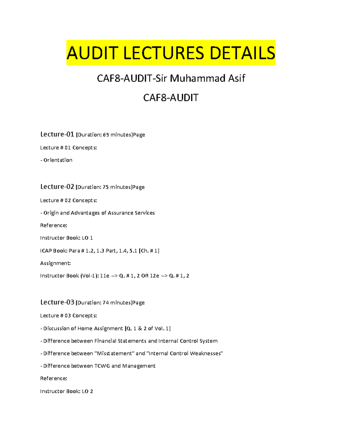 CAF8-AUDIT: Comprehensive Lecture Notes & Concepts Overview - Studocu