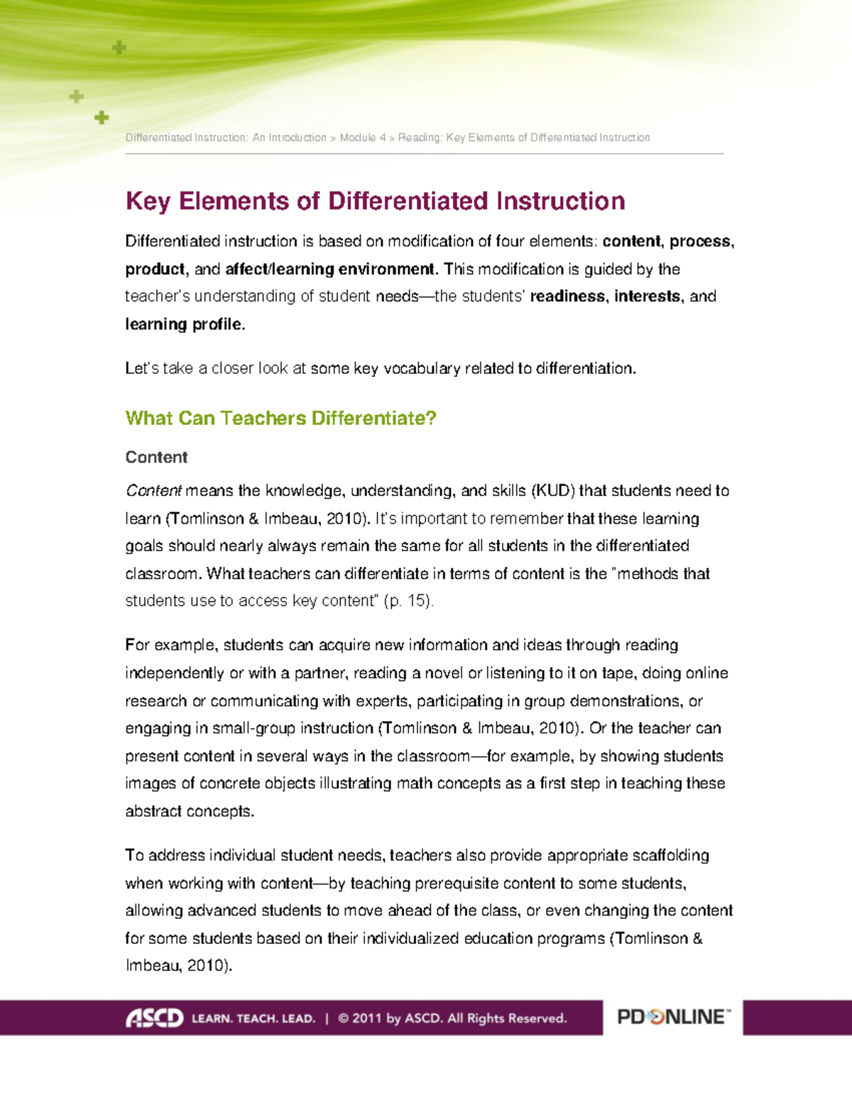 Key Elements of Differentiated Instruction: Module 4 Overview - Studocu