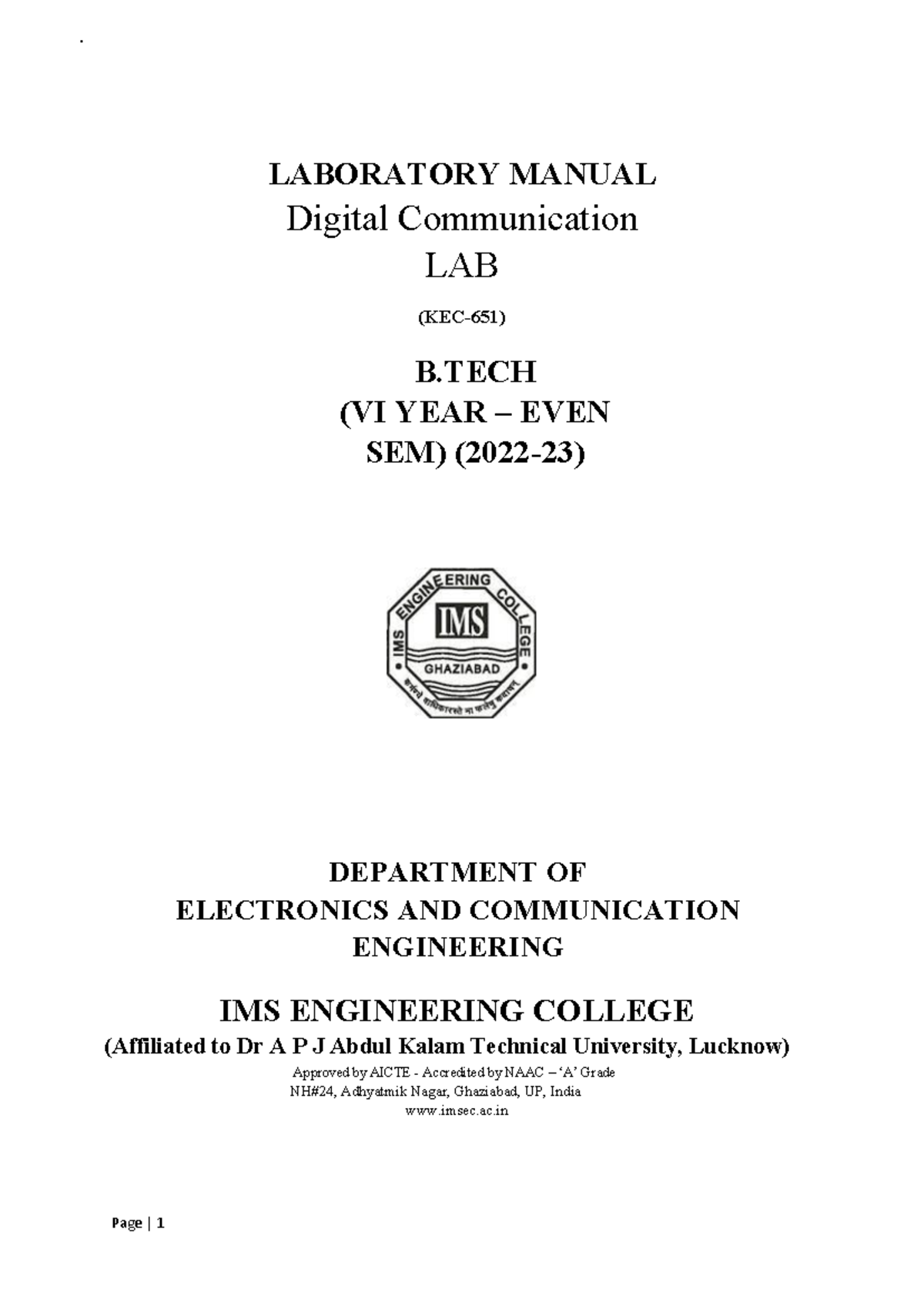 Digital Communication Lab Manual (KEC 651) for B.Tech Students - Studocu