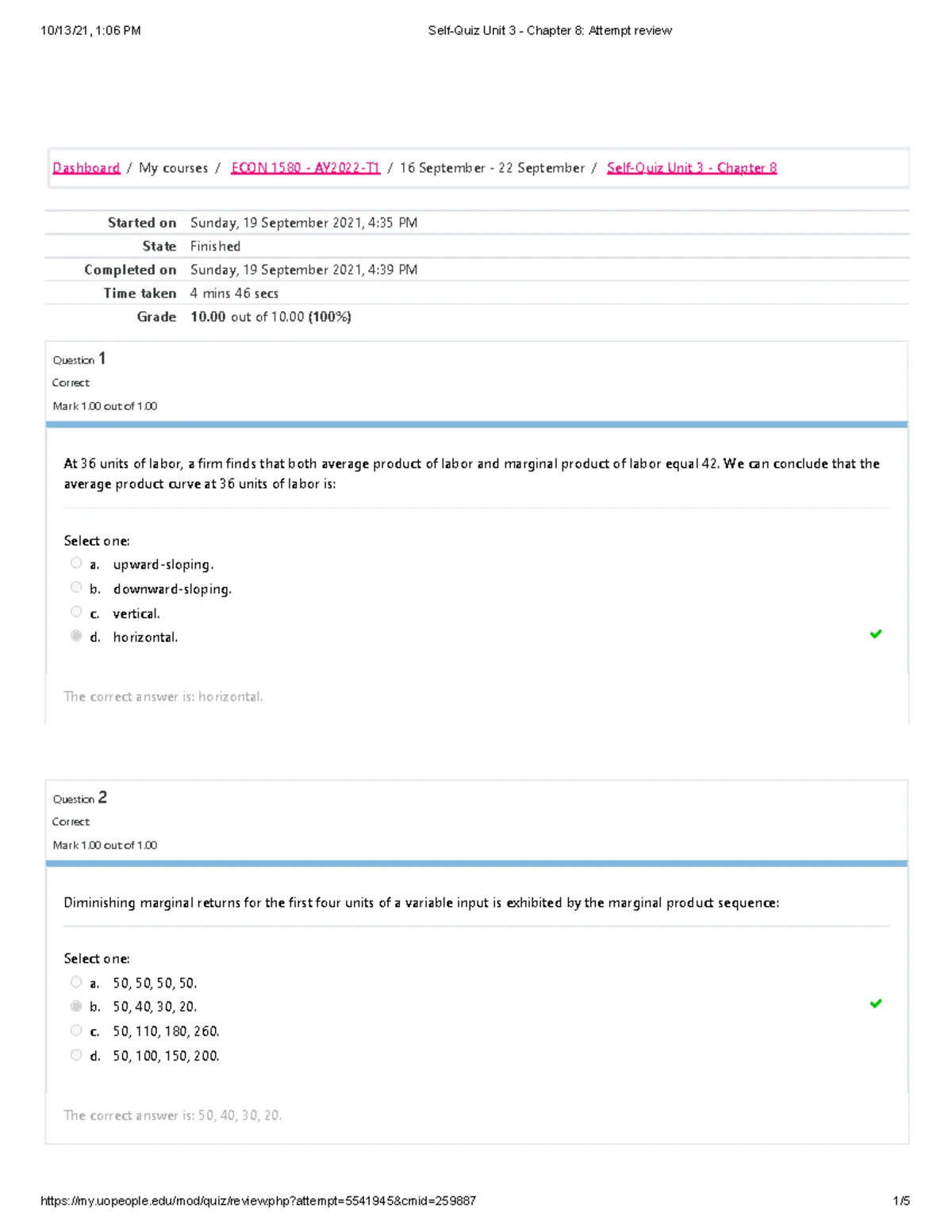 Self-Quiz Unit 2 - Chapter 5: Price Elasticity of Demand - Studocu