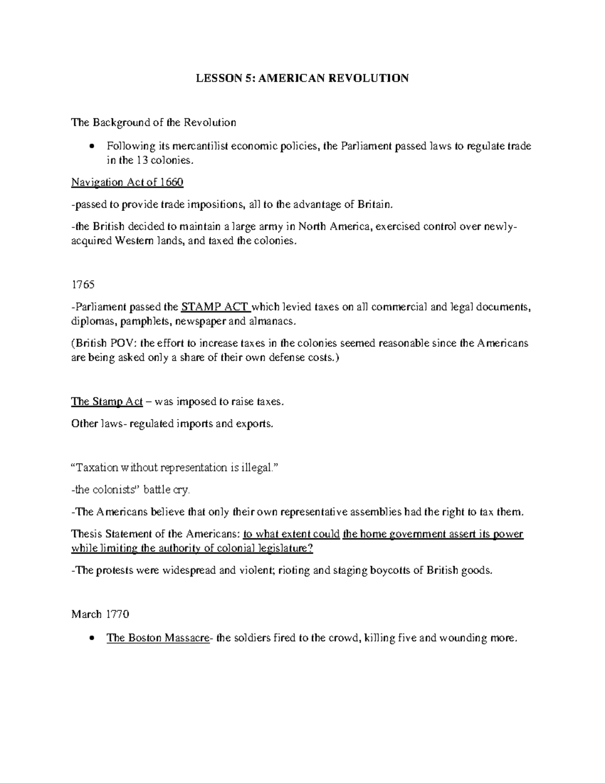 Wh2 Summary: Lesson 5 & 6 - American Revolution & Civil War - Studocu