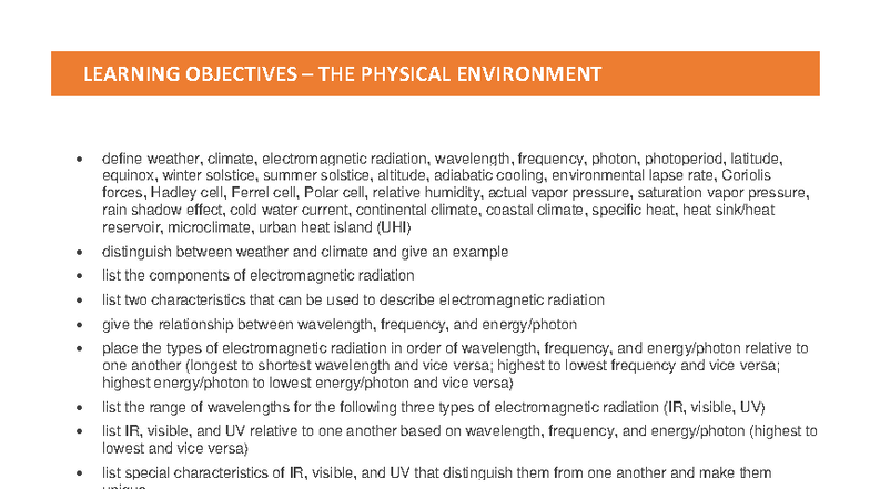 Learning Objectives: The Physical Environment (ENV 101) Overview - Studocu