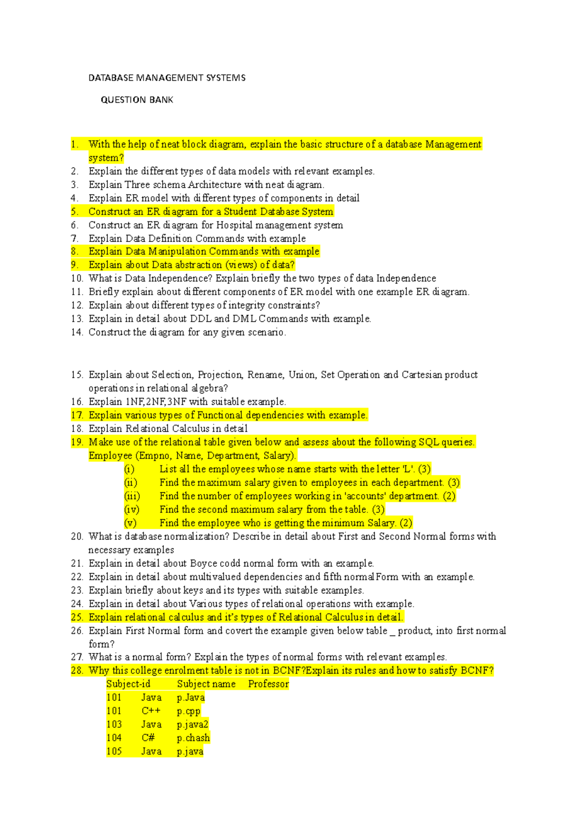 DBMS 101 - Comprehensive Question Bank on Database Management Systems ...