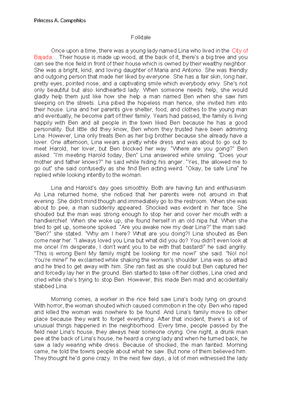 Folktale Analysis: Princess A. Campehios (ENG 101) - Studocu