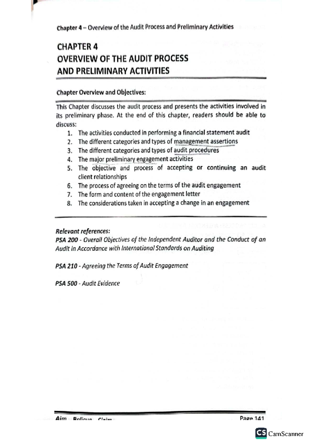 CS Chapter 4: Overview of the Audit Process and Preliminary Activities - Studocu