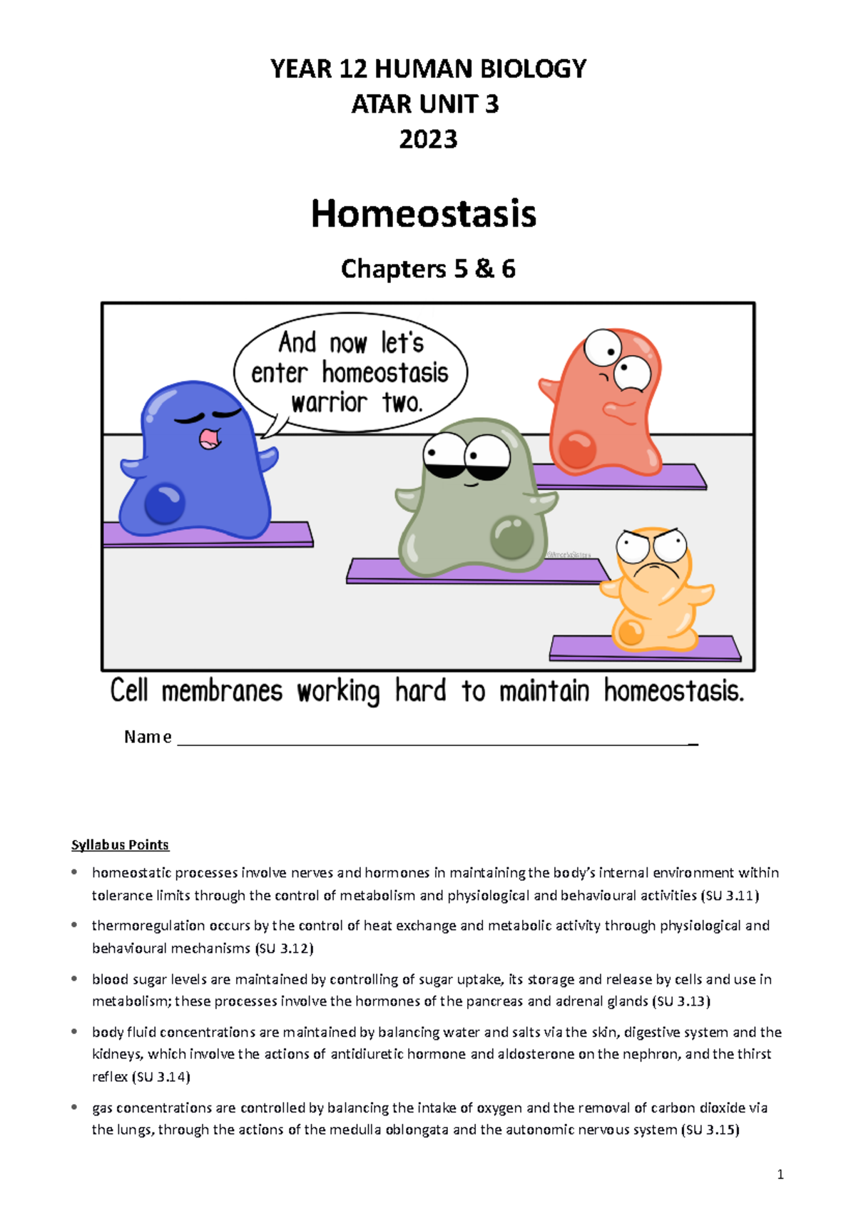 Year 12 Human Biology ATAR Unit 3 Homeostasis Notes 2023 - Studocu