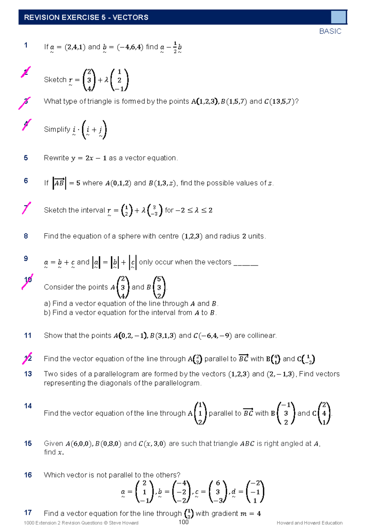 Revision Exercise 5: Vectors Question Bank (Extension 2) - Studocu
