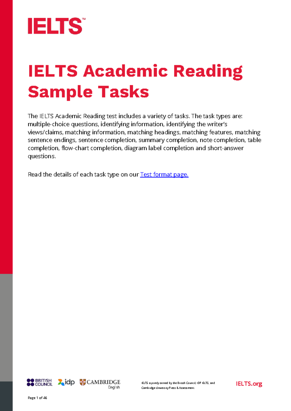 IELTS Academic Reading Sample Tasks and Answers Guide - Studocu