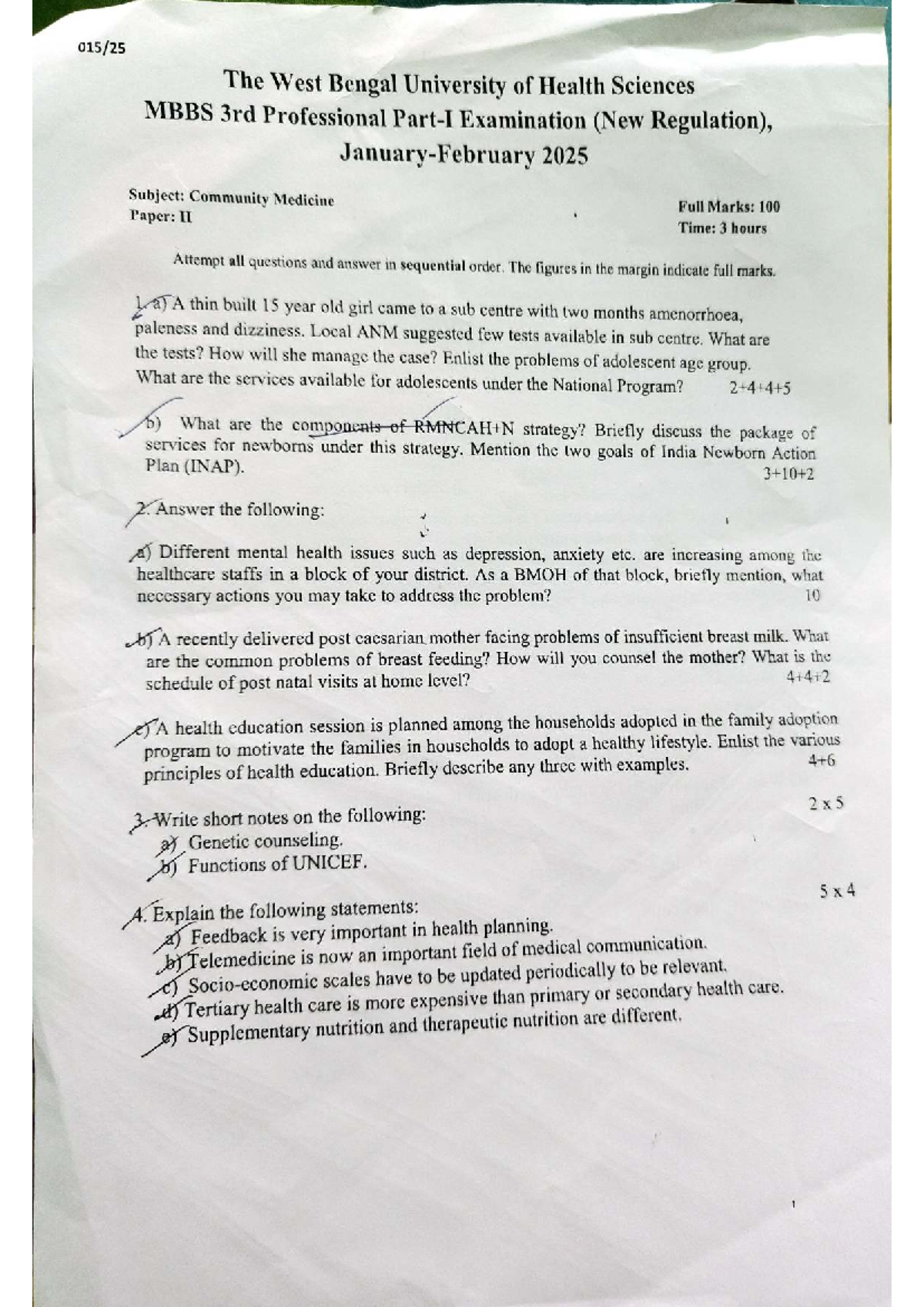 2025 MBBS 3rd Professional Exam (New Regulation) - Community Medicine ...