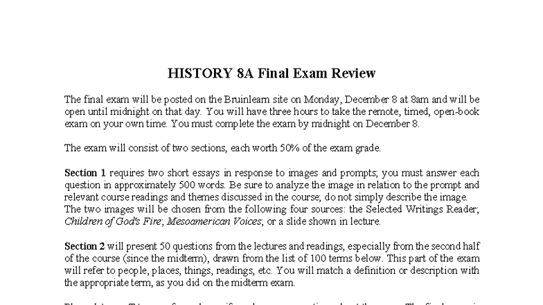 HISTORY 8A Final Exam Study Guide: Key Topics & Tips - Studocu
