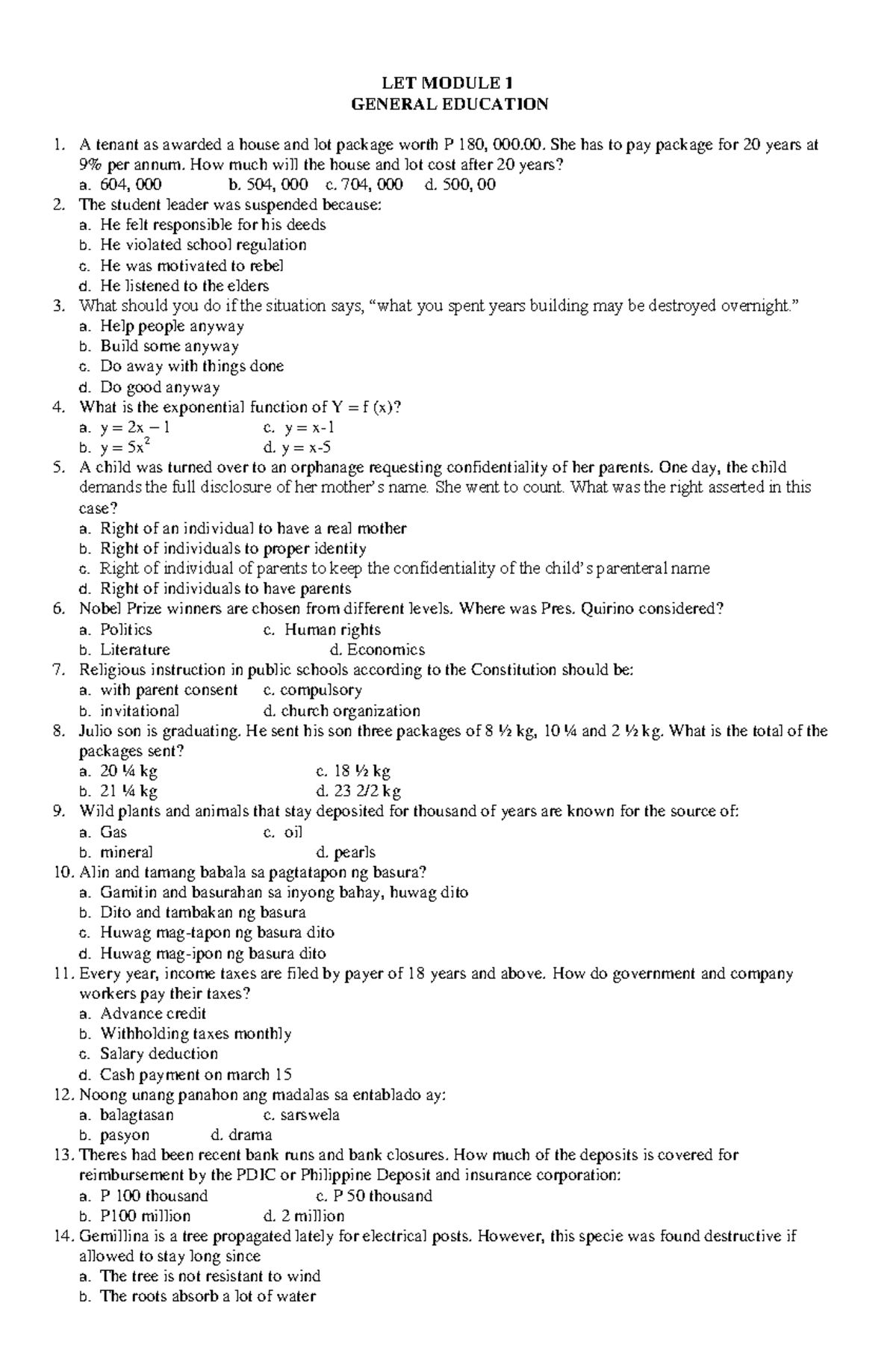 LET-GE-Q&A: General Education Module 1 Question and Answer Guide - Studocu