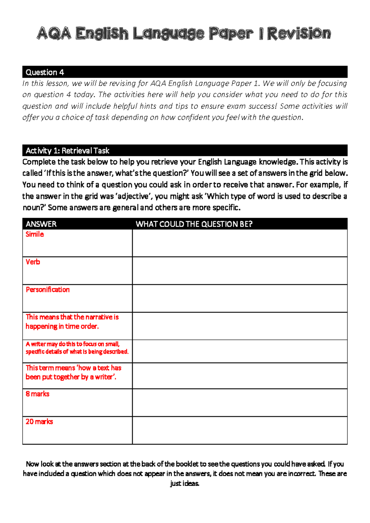 AQA English Language Paper 1 Question 4 Revision Notes - Studocu