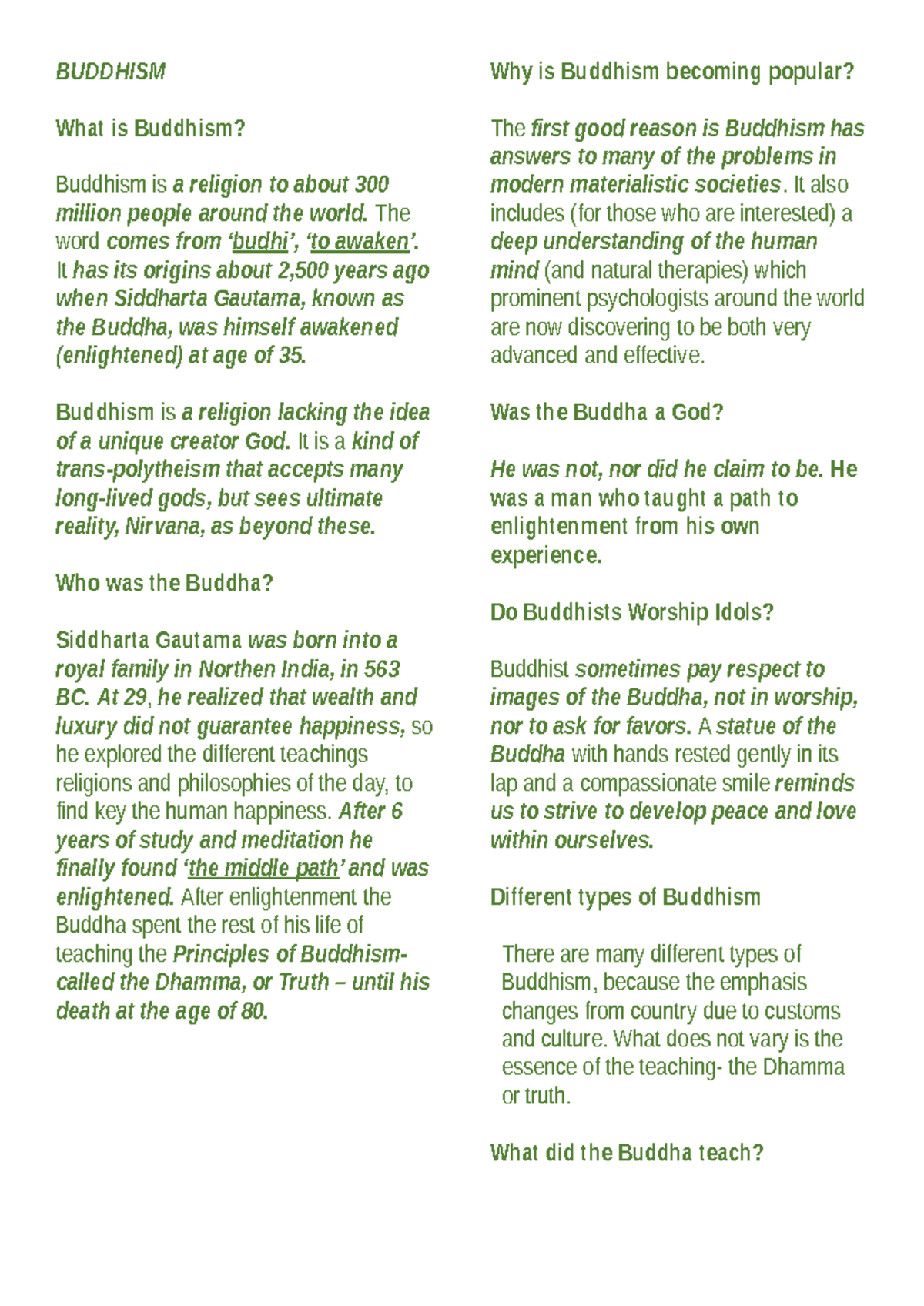 WR Buddhism - Final Exam Notes on Key Concepts and Beliefs - Studocu