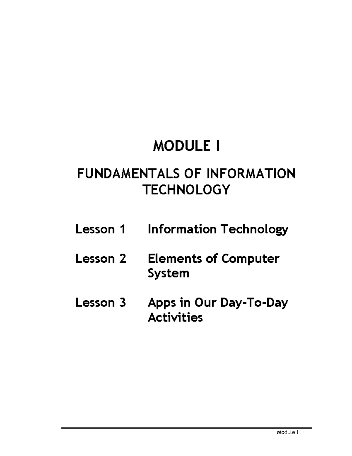 Lesson 1 Information Technology - Module I MODULE I FUNDAMENTALS OF ...