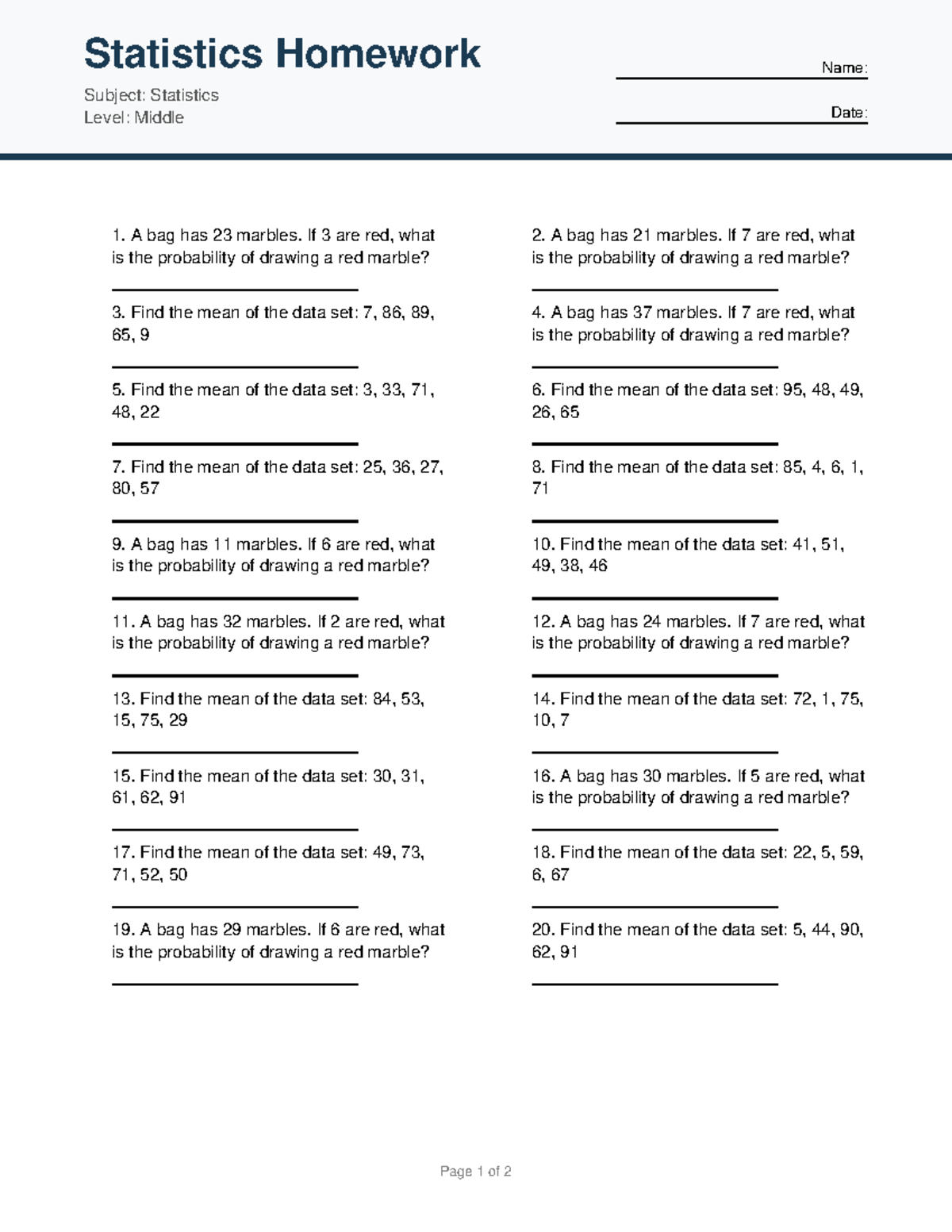 Statistics Homework 7: Probability & Mean Calculations - Studocu